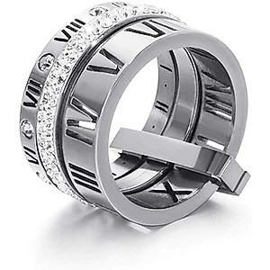 Jarlinwel Stainless Steel CZ Zirconia Roman Numeral Ring For Women Girls 3 in 1 Spinner Rings (Silver, 7 Runs small)