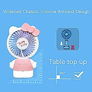 Portable Personal Small Desk Fan, Mini fans USB Battery operated Cute Kitty Cat Design, With Small Night Light And LED Colorful Atmosphere Light (Pink)