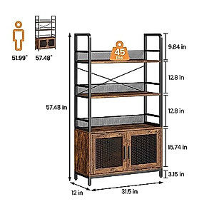 IDEALHOUSE Bookshelf with Doors Industrial Bookcase with 3 Tiers Open Storage Shelves Rustic Bookshelves Tall Display Rack Cabinet Farmhouse Bookshelf for Bedroom, Living Room, Home Office, Brown