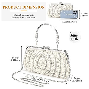 Tanpell Pearl Clutch Purses for Women Evening Bag Rhinestone Handbag for Wedding Evening Casual Party (Beige)
