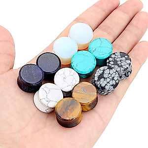 Qmcandy 6 Pairs Natural Stone Ear Plugs Saddle Plugs Ear Gauges Double Flare Expander Piercing Gauge 13/16 inch