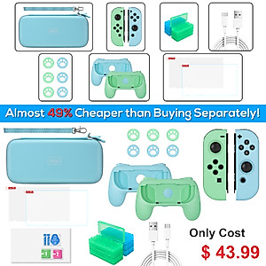 Accessories Bundle Compatible with Nintendo Switch for Animal Crossing,26 in 1 Accessories kit Carrying Case,Screen Protector,Handle Grips,Steering Wheels,Silicone Case,Thumb Caps for Joy Con