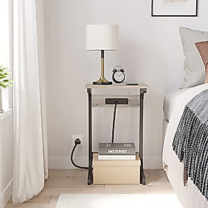 TUTOTAK C Shaped End Table with Charging Station, Tv Tray Table with 2 USB Ports and Outlets, Couch Table, Snack Table, Sofa Side Table for Small Spaces, Living Room, Bedroom TB01BG044