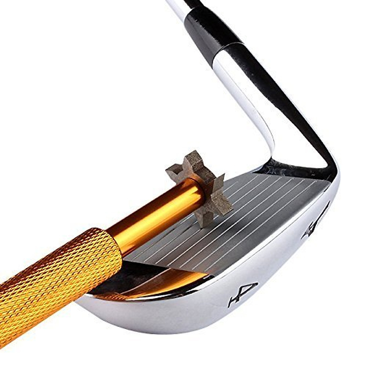 HIFROM Groove Sharpener with 6 Heads - Golf Club Groove Sharpener Re-Grooving Tool and Cleaner Replacement for All Irons Pitching Sand Lob Gap and Approach Wedges and Utility Clubs Gold Color