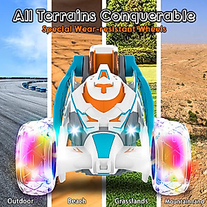 YUAN PLAN Remote Control Car for Kids, RC Stunt Car 360°Rolling Twister RC Mini Car 2.4GHz 4WD Racing Car with Colorful Lights & Music Switch and Spray Flips Rotating Car Toy for Boys Girls