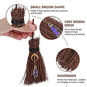 NOLITOY 5 Pcs Broom Pendant Halloween Party Decor Mini Straw Broom Broomstick Ornament Crystal Broom Ornament Witches Accessories Mini Branch Broom Dollhouse Broom Iron Cake Craft Supplies