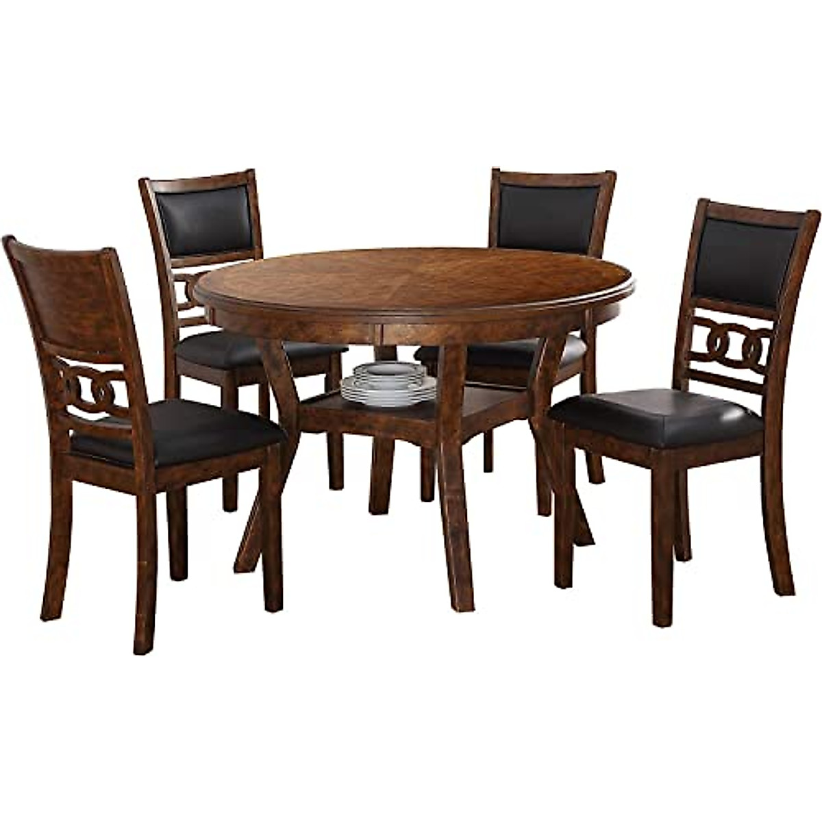 New Classic Furniture Gia 5-Piece Round Dining Set with 1 Dining Table and 4 Chairs, 47-Inch, Brown