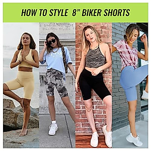 ZOOSIXX 7 Pack Biker Shorts for Women, 8” High Waisted Tummy Control Soft Yoga Workout Black Athletic Spandex Shorts