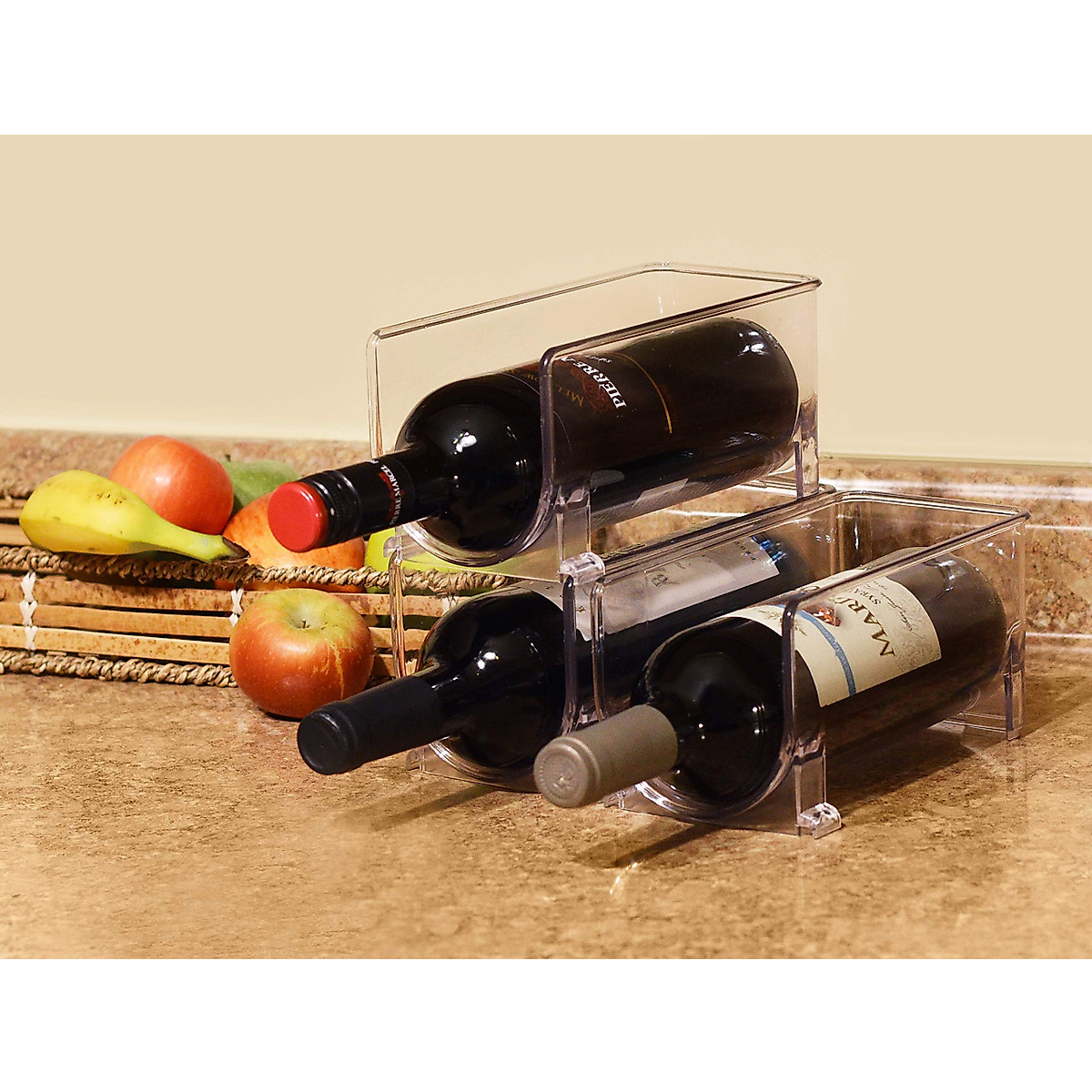 ELTOW Wine Holder Plastic Wine Rack (6-Pack) Stackable Display and Fridge Storage System - Clear, Heavy-Duty PET Plastic - Great for Home Kitchen Refrigerator, Bar, Countertop, or Dining Room
