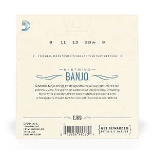 D'Addario EJ69 Phosphor Bronze 5-String Banjo Strings, Light, 9-20