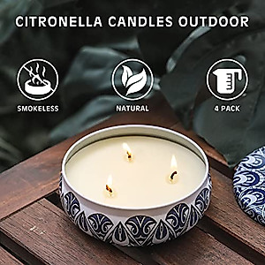 Citronella Candles Outdoor Large, 4 Pack 12 oz Soy Wax Jar Candles, Citronella Candles for Summer Patio Garden Yard Balcony