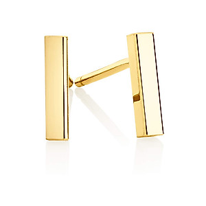14k Yellow Gold Bar Earrings Polished Stud 12mm Line Stick Minimalist Earrings (yellow-gold)