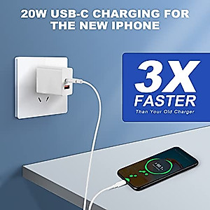 USB C Wall Charger Block 20W, Dual Port PD Power Delivery Fast Type C Charging, for 14 13 12 Pro Max 14 Pro 12 Mini 14 11 Pro Max 14 Plus 11 SE X XS Cube