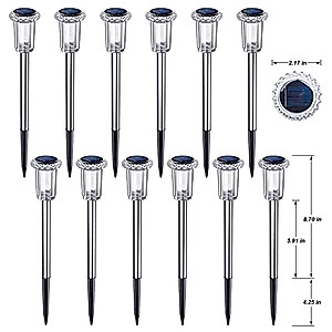 VISFLAIR Solar Pathway Lights Outdoor Decorative 12 Pack LED Waterproof Stainless Steel Garden Stakes Lights for Outside Yard, Path, Patio, Driveway Decor Landscape Lighting
