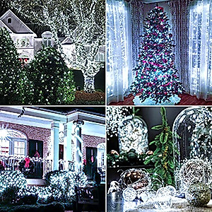 Extra-long 288FT Solar Fairy String Lights, 4-Pack Each 72FT 200 LED Outdoor Twinkle Lights Waterproof 8 Lighting Modes Daylight White Silver Wire Lights for Deck Backyard Tree Garden Fence Pool Party