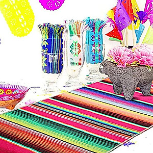 CRJHNS Table Runner Mexican Handwoven Cotton Serape for Party Wedding and Home Decorations,14x84 Inch (1, 14x84/Rose Red)