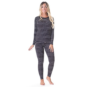 Rocky Thermal Underwear for Women (Long Johns Thermals Set) Shirt & Pants, Base Layer with Leggings/Bottoms Ski/Extreme Cold, Standard Weight (Black Striped - Small)