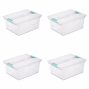 Sterilite Deep Clear Plastic Stackable Storage Container Bin Box Tote with Clear Latching Lid Organizing Solution for Home & Classroom, 4 Pack