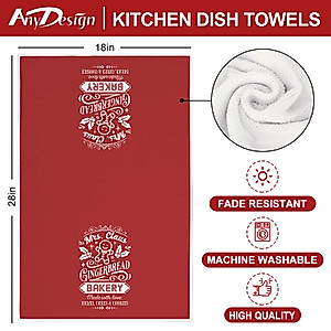 AnyDesign Merry Christmas Kitchen Towel Red Farmhouse Dish Towel 18 x 28 Inch Gingerbread Sleigh Rides Tea Towel Hand Drying Towel for Home Party Cooking Baking, 2 Packs