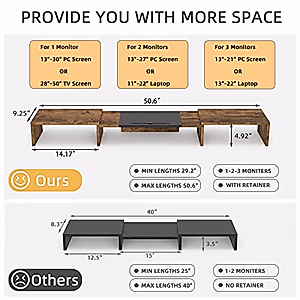 WESTREE Triple Dual Monitor Stand Riser, Extra Long Monitor Stand for 1~2~3 Monitors, Monitor Stand with Length and Angle Adjustable, 3 Shelf Desktop Storage Riser for Monitor Computer Screen Laptop