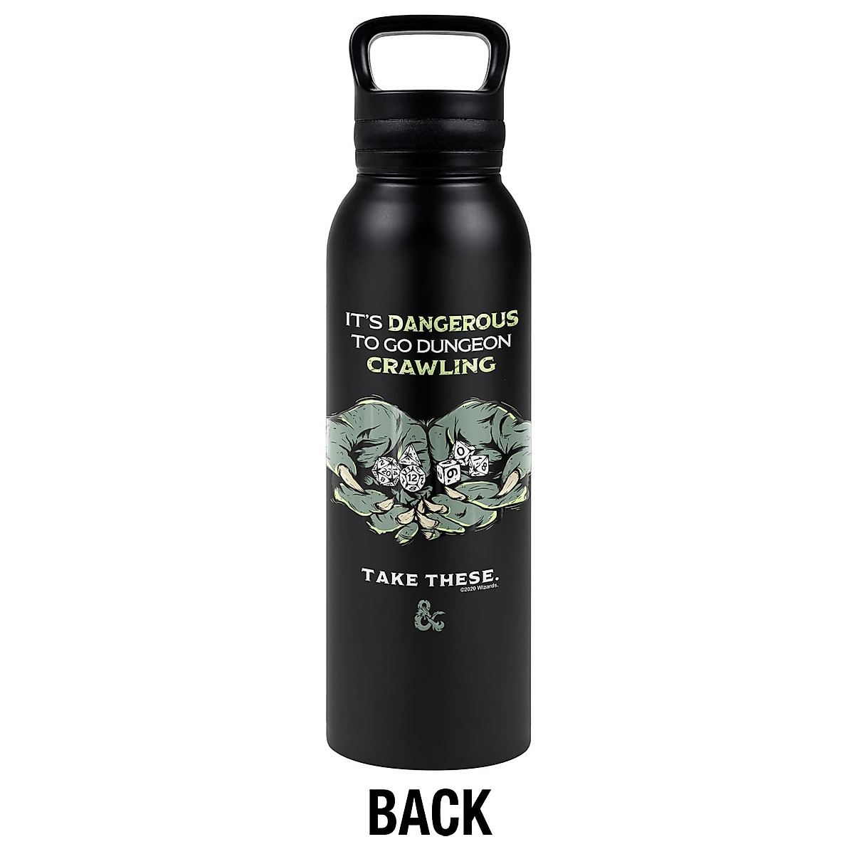Dungeons & Dragons OFFICIAL Dangerous To Go Alone 24 oz Insulated Canteen Water Bottle, Leak Resistant, Vacuum Insulated Stainless Steel with Loop Cap