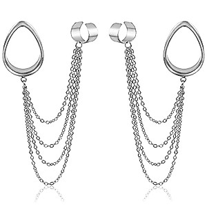 Atomhole 2PCS Teardrop Ear Tunnels Plugs with Chains Hypoallergenic Ear Gauges 316 Stainless Steel Ear Stretcher Expander Piercing Body Jewelry