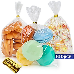 Shindel 100PCS Cellophane Bags, 6x9inch Treat Bags with Ties Clear Gift Bags Cello Bags Cookie Bags for Toast Cookie Candy Bakery Party Christmas Gift Wrapping