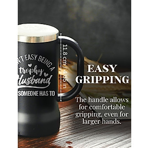 Onebttl Husband Gifts Funny Beer Stein, 24oz Stainless Steel Beer Mug with Lid for Valentine Father's Day, Christmas - Trophy Husband