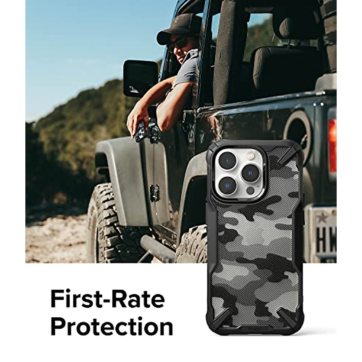 Ringke Fusion-X [Military Design] Compatible with iPhone 14 Pro Case 6.1 Inches, Camouflage Hard Back Heavy Duty Shockproof Advanced Protective Bumper Cover - Camo Black