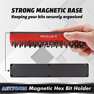 AIRTOON 4PCS 1/4" Magnetic Hex Bit Holder, 43 Holes Bit Storage with Strong Magnetic Base, Magnetic Screwdriver Bit Organizer, Red, Blue, Green and Orange