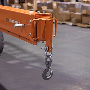 Titan Attachments Fork Mounted Adjustable Hoist Jib Boom Crane, Manual Telescopes 79"-147", 6000 LB Lift Capacity, Two 3 Ton Swivel Hooks, Ideal for Warehouse or Factories