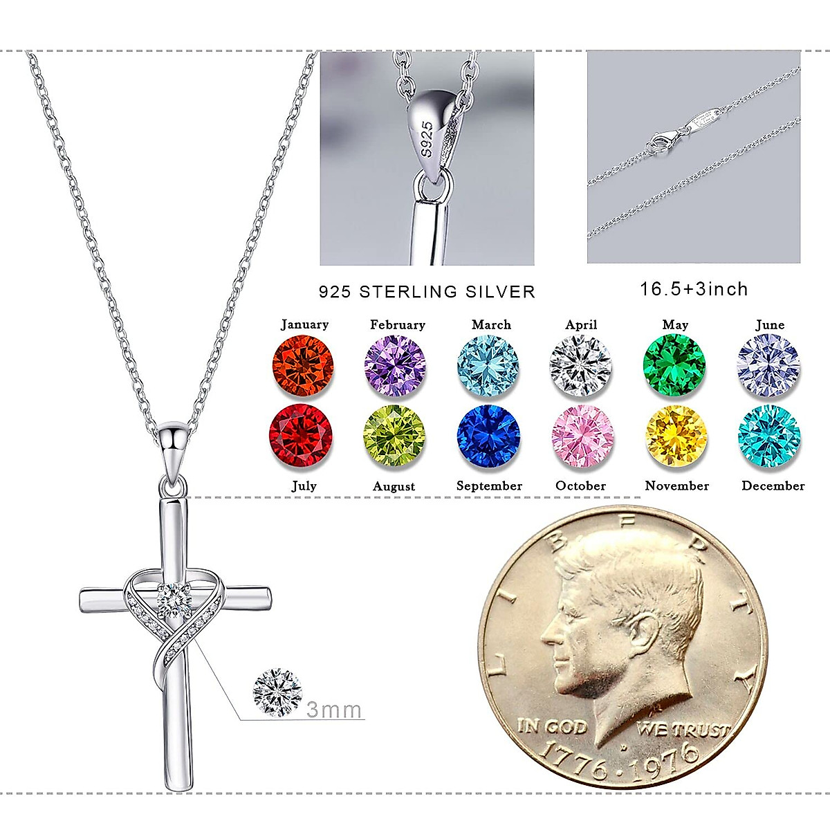 AmorAime 925 Sterling Silver Cross Necklaces for Women Heart Necklaces for Festival, Vacation or Holiday