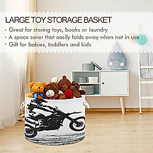 xigua Motocross Rider Round Storage Basket Collapse Canvas Fabric Storage Bin with Handles for Organizing Home/Kitchen/Kids Toy/Office/Closet