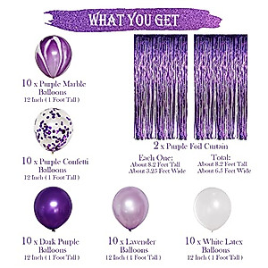 Purple Party Decorations Kit, Purple Foil Fringe Curtain Backdrop, Purple and White Balloons Set, Purple Birthday Decorations, Graduation Party Supplies, Purple Graduation Decorations