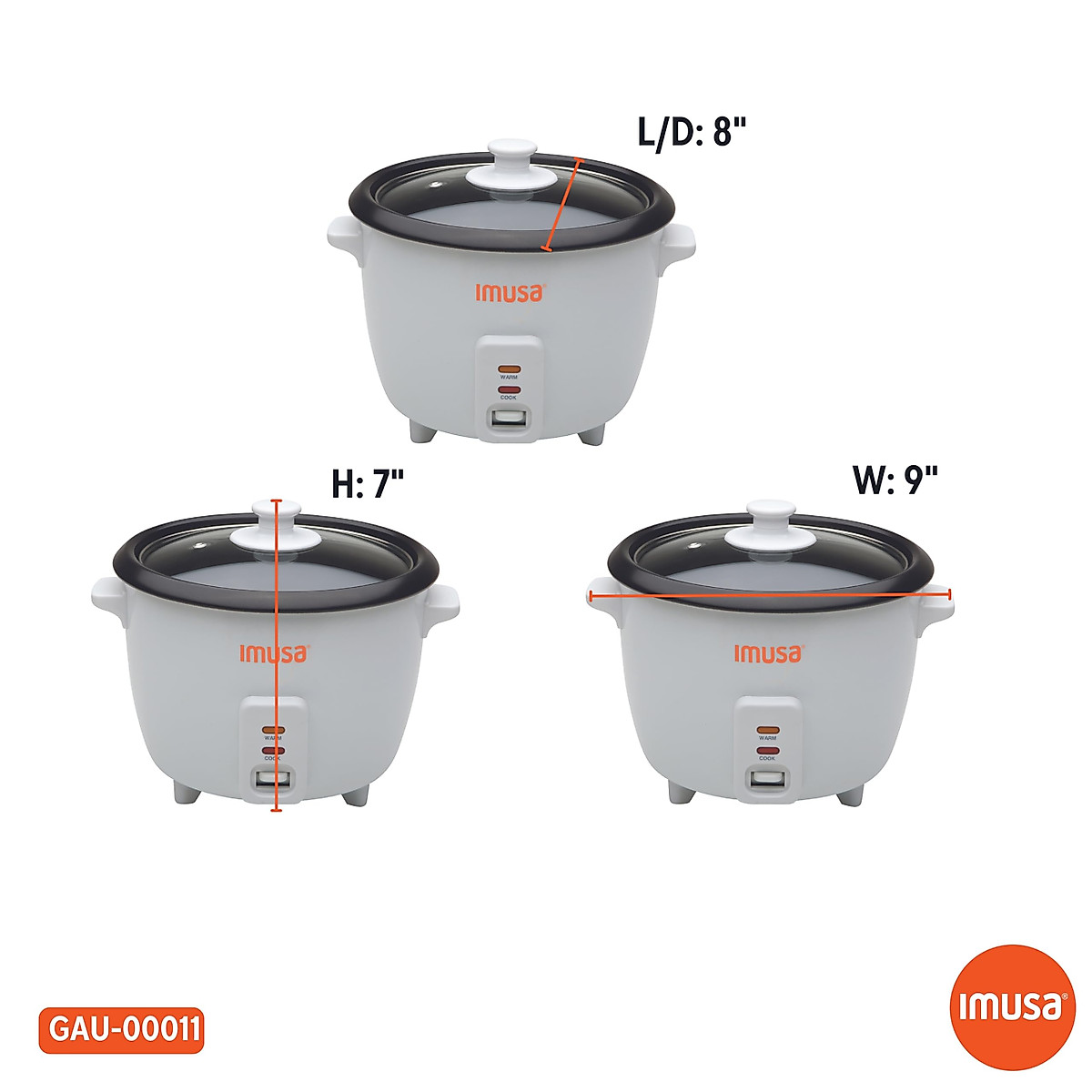 IMUSA USA GAU-00011 Electric Nonstick Rice Cooker 3-Cup (Uncooked) 6-Cup (Cooked), White