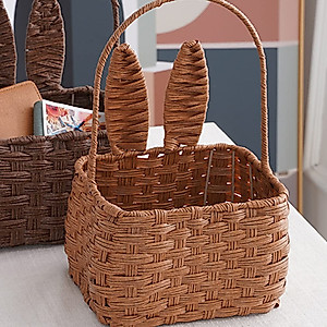 Cabilock Bread Basket Candy Gift Baskets Easter Bunny Basket Hanging Basket Toy Woven Basket with Handle Wicker Food Basket Snack Container Food Storage Holder Beach Rattan Laundry Basket