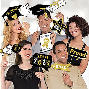 Black-Gold Graduation Party-Decorations Photo-Booth Props - 25pcs DIY Funny Glasses Cap 2024 Class Congrate Grad Photography Props Decor,College Favors Gifts Supplies Ouruola