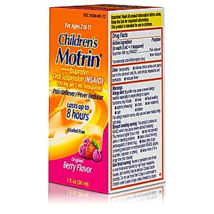Children's Motrin Oral Suspension, Pain Relief, Ibuprofen, Berry Flavored, 1 Oz (Pack of 6)