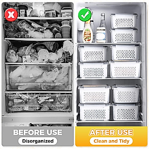 Loyala 3 PCS Fruit Containers for Fridge Food Storage Containers with Removable Colander Lids Airtight Fruit Storage Containers for Fridge Fruits Vegetables Strawberry Salad Meat（3pcs with handles）