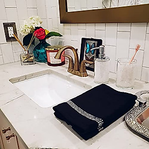 Sparkles Home Rhinestone Stripe Fingertip Towel Set of 2 - Design Soft Luxury Hotel Quality Absorbent Towels for Aesthetic Bathroom Décor, Black