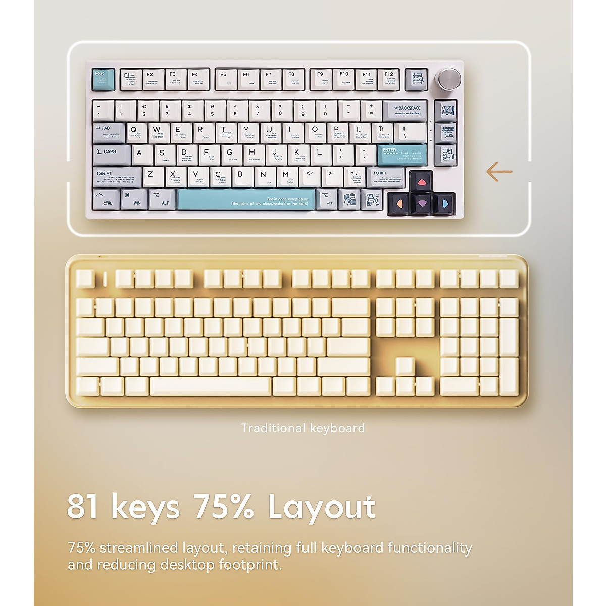 GK GAMAKAY TK75 75% Mechanical Keyboard with Knob Control, Hot Swap RGB Bluetooth 5.0/2.4GHz Wireless/USB-C Wired PBT Cherry Profile Keycaps Gaming Keyboard for Windows Mac (Gateron Red Switch)