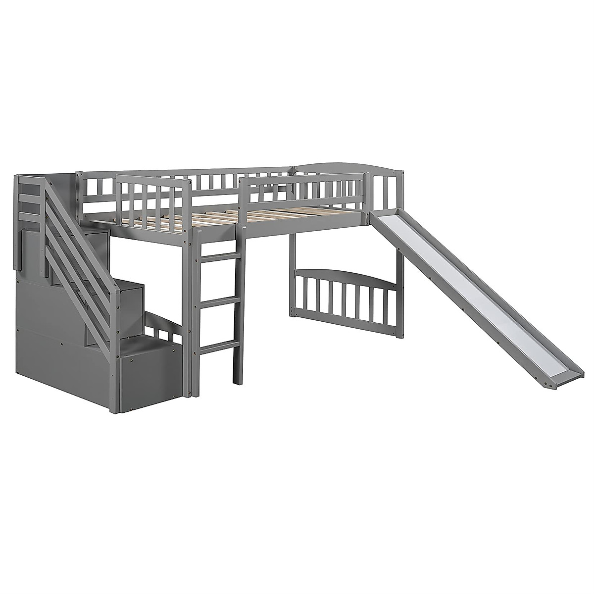 Harper & Bright Designs Loft Bed with Slide and Stairs Wood Twin Size Loft Bed Frame with Storage for Kids Boys Girls, Gray