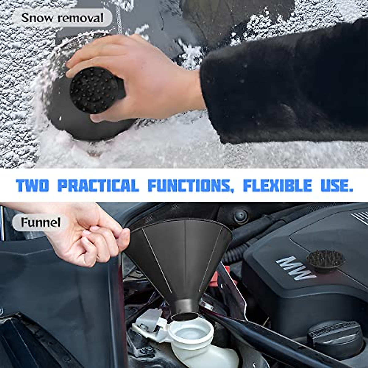 8sanlione 2PCS Magical Ice Scrapers, Funnel Snow Scrape for Car Windshield, Round Frost Removal Cleaning Tool, Winter Automotive Exterior Accessories, Universal for Bus, Truck, SUV, Van (Black)