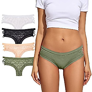 Mirgoo Women Lace Cheeky Panties Criss Cross Low Rise Underwear 4 Pack (as1, alpha, s, regular, regular, Multi1(4 Pack))