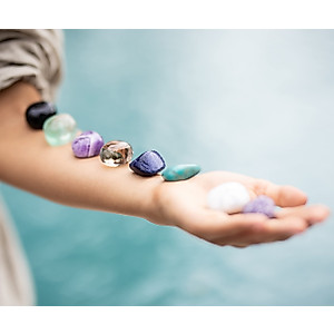 CRYSTALYA Calming Large Sleep Crystals and Healing Stones in Wooden Gift Box + 50pg EBOOK, Stress and Anxiety Relief - Amethyst, Lepidolite, Fluorite, Smoky Quartz, Selenite, Sage, and Info Guide