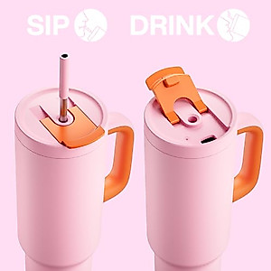 ENCOOL 40 oz Tumbler with Handle and Straw, 100% Leakproof Insulated Tumbler with Lid and Straw, Stainless Steel Travel Mug, Keeps Cold for 34 Hours, Car Cup Holder Friendly (Blush)