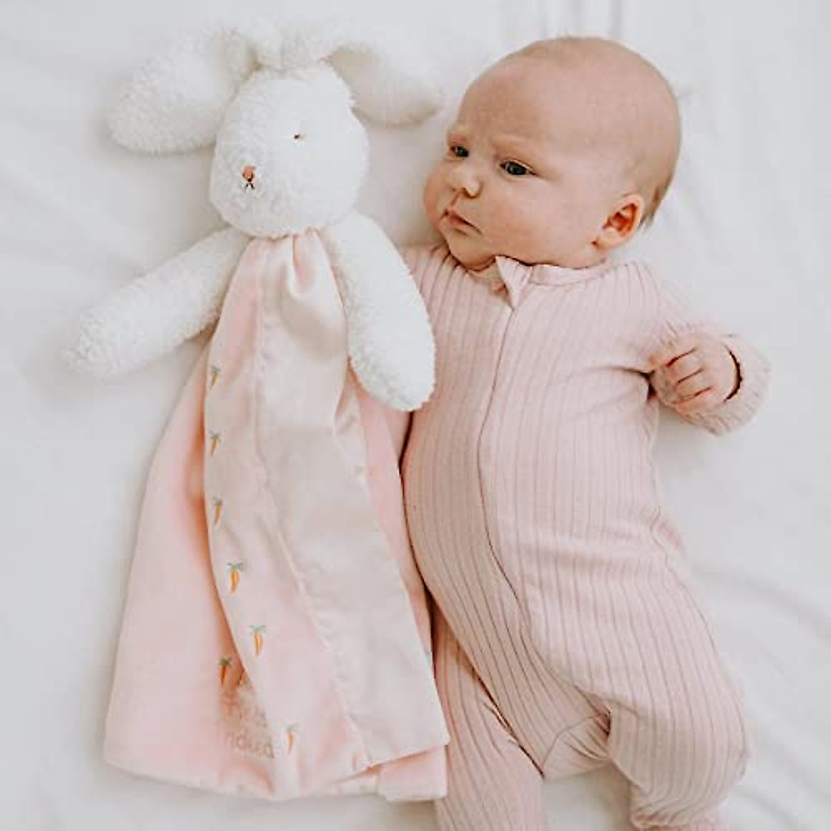 Bunnies By The Bay "Blossom Bunny" Buddy Blanket - 16" Stuffed Bunny and Baby Security Blanket - Super Soft Velour with Satin Lining