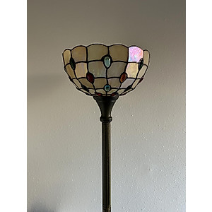 enjoy decor lamps Tiffany Torch Floor Lamp Gold Stained Glass Peacock Tail Crystal Beans LED Bulb Included for Living Room Dining Room Bedroom 12" W*12" D*66" H