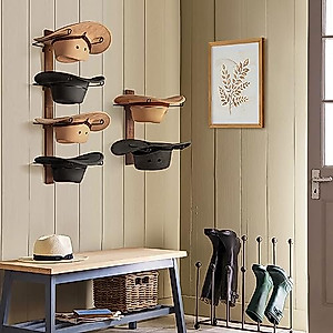 TIPSYTREE Cowboy Hat Rack,6 Pieces with Wooden Board, Metal , Wall Storage Hat Holder Organizer for Hat Collection Room Décor