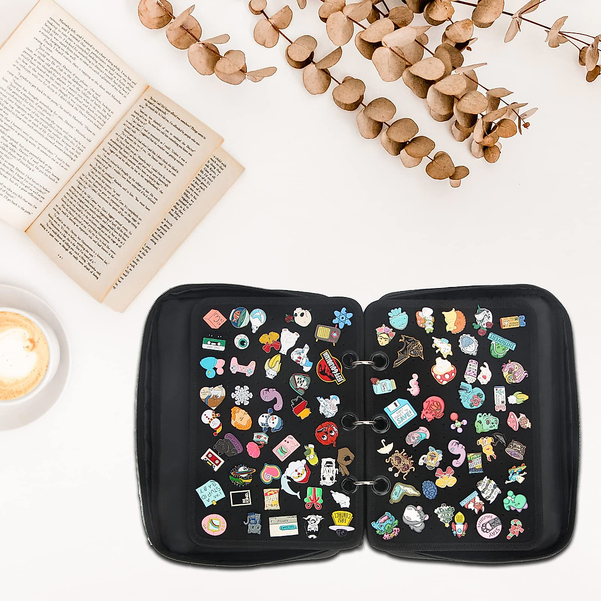 Enamel Pin Display Pages Pin Carrying Case, Pins Collection Storage Organizer Case, Travel Brooch Pin Display Bag with 6 Binder(Pins Not Included)